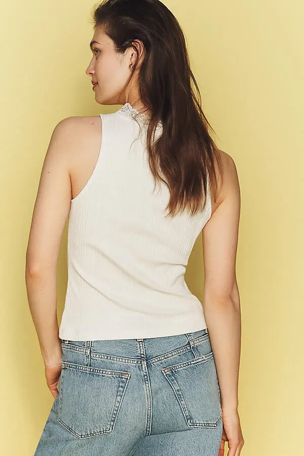 Maeve Lace V-neck Tank Top - Ivory