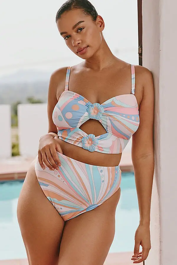CELANDINE Lily Longline Bikini Top - Orange Pattern