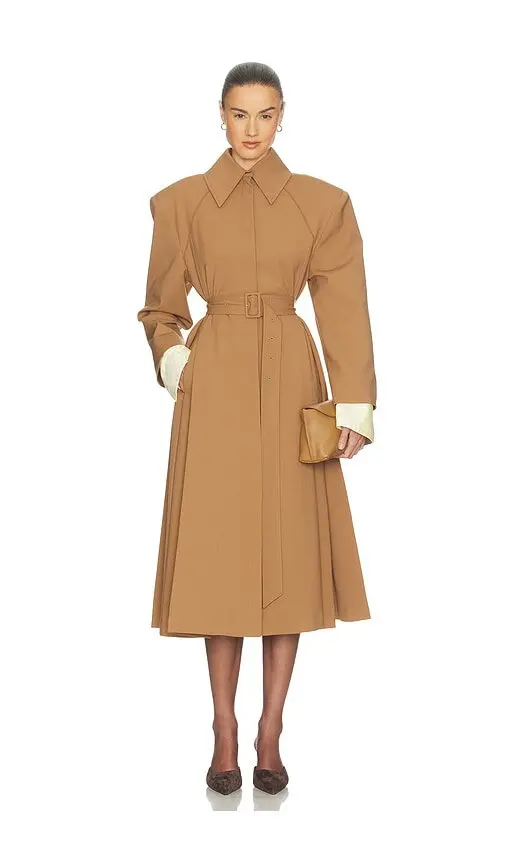HELSA Wool Blend Midi Trench Coat - Tan