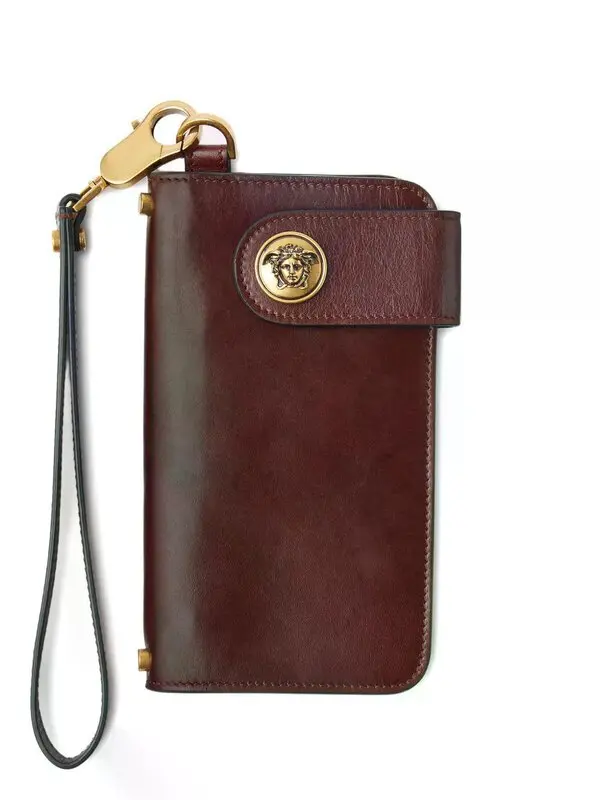 Versace Emblème Long Leather Wallet - Brown