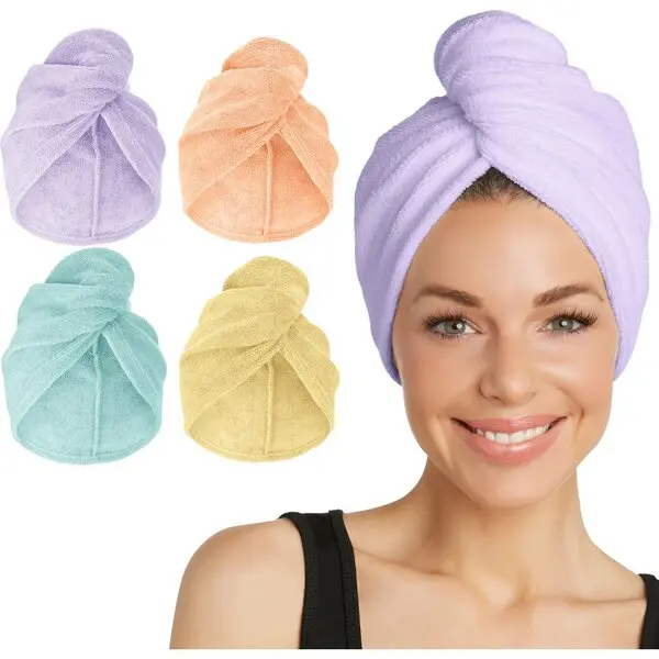 TURBIE TWIST 4 Pack Microfiber Hair Towel, Straight, Wavy - Purple