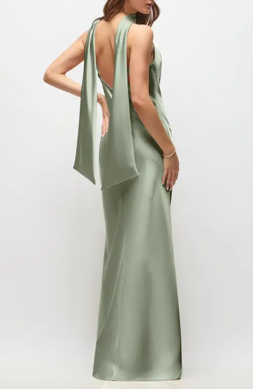 After Six Anais Scarf Neck Satin Charmeuse Gown - Sage