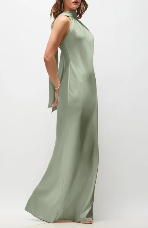 After Six Anais Scarf Neck Satin Charmeuse Gown - Sage