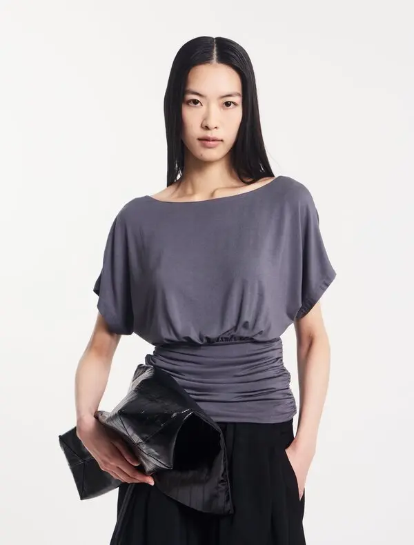 NINETY PERCENT Amelie Slash Neck Gathered Side Top In Micromodal - Magnet