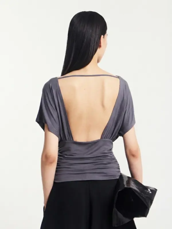 NINETY PERCENT Amelie Slash Neck Top - Magnet