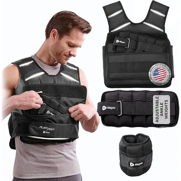 LIFEPRO Flexvest Adjustable Weighted Vest With Ankle Weights - Black For Men