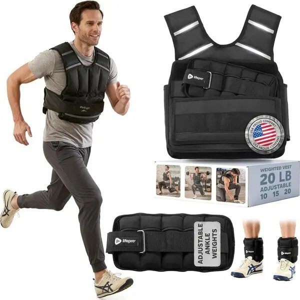 LIFEPRO Flexvest Adjustable Weighted Vest With Ankle Weights - Black For Men