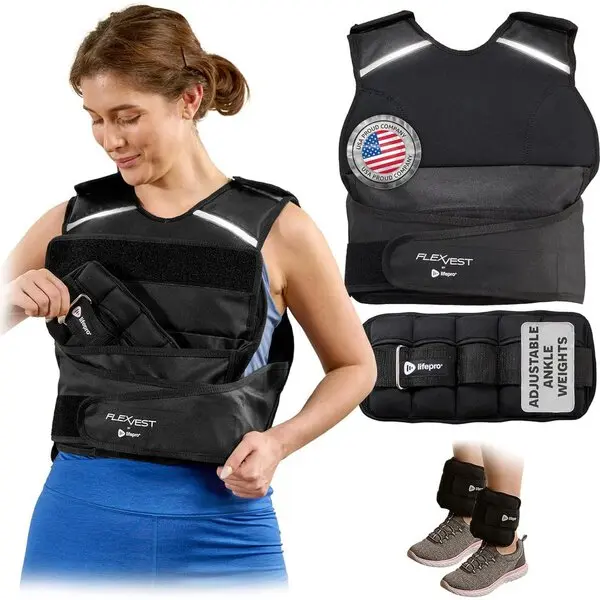 LIFEPRO Flexvest Adjustable Weighted Vest With Ankle Weights - Black For Women