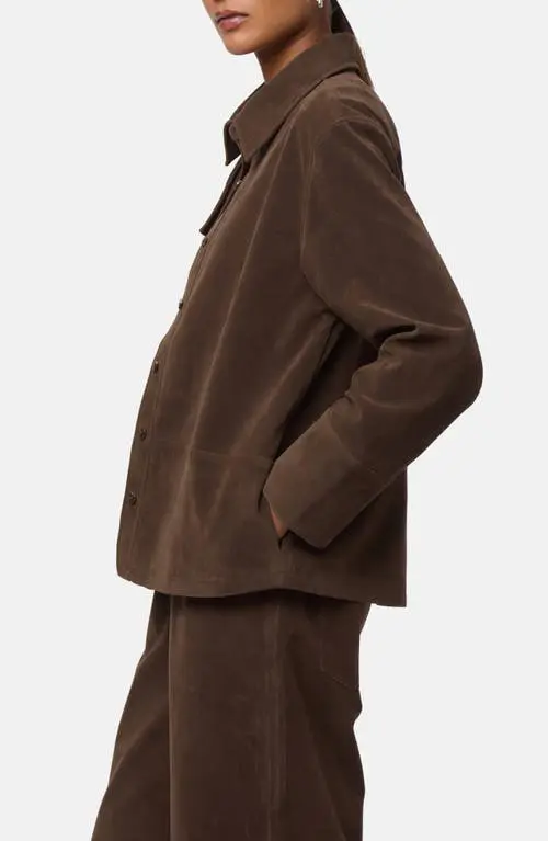 Apparis Faux Suede Overshirt With Removable Neck Shield - Dark Brown