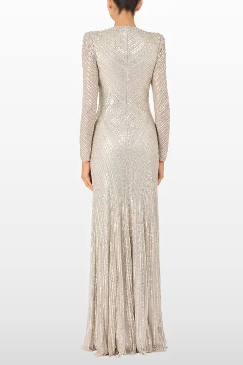 Jenny Packham Sequin-embellished V-neck Gown - Platinum