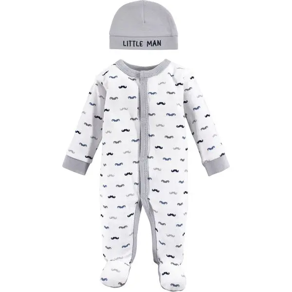 LUVABLE FRIENDS Cotton Sleep & Play Outfit With Hat - Mustache
