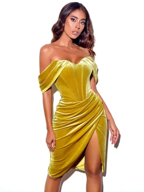 MISS CIRCLE NEW YORK Omaria Velvet Corset Midi Dress