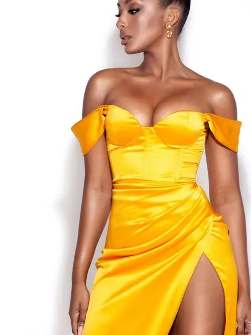 MISS CIRCLE NEW YORK High Slit Corset Satin Dress