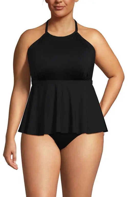 LANDS' END Flutter High Neck Halter Tankini Top