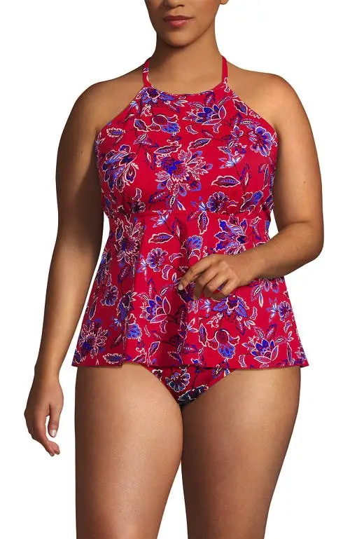 LANDS' END Flutter High Neck Halter Tankini Top - Strawberry Vintage Floral