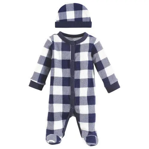 HUDSON BABY Thermal Sleep And Play & Cap - Navy Plaid