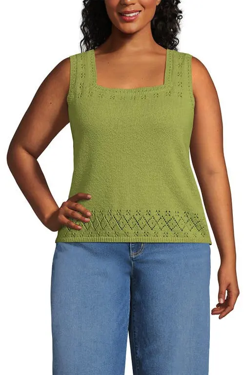 LANDS' END Pointelle Square Neck Tank Sweater - Bright Pistachio