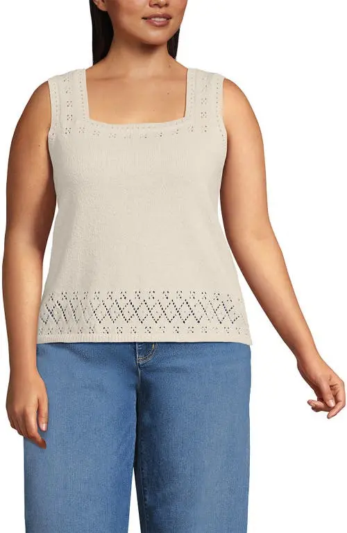 LANDS' END Pointelle Square Neck Tank Sweater - Ivory Latte