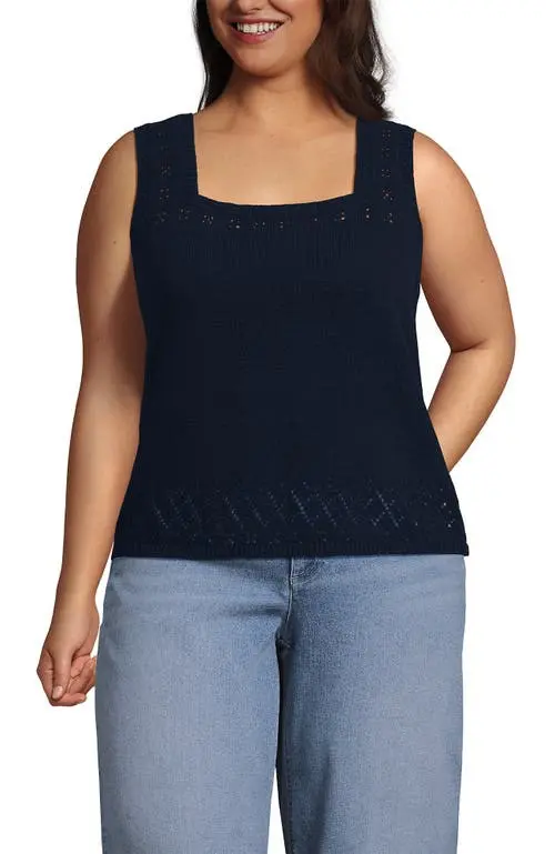 LANDS' END Pointelle Square Neck Tank Sweater - Radiant Navy