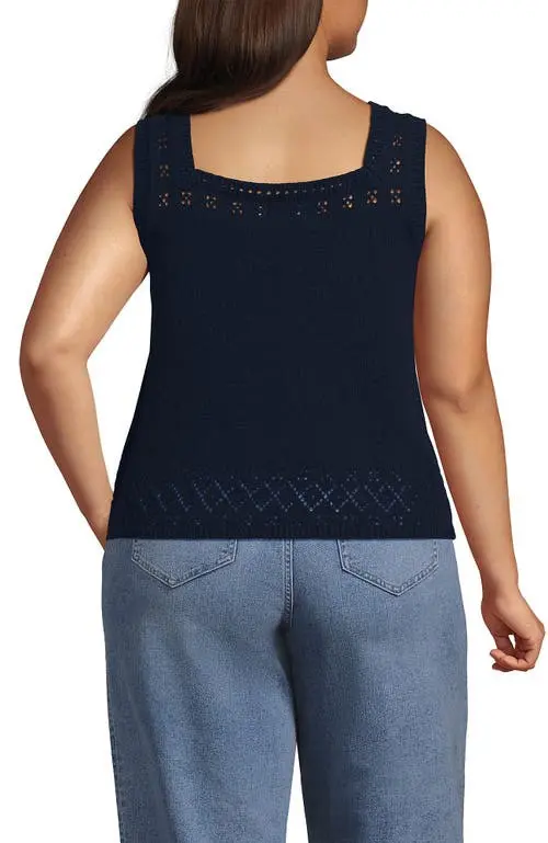 LANDS' END Pointelle Square Neck Tank Sweater - Radiant Navy