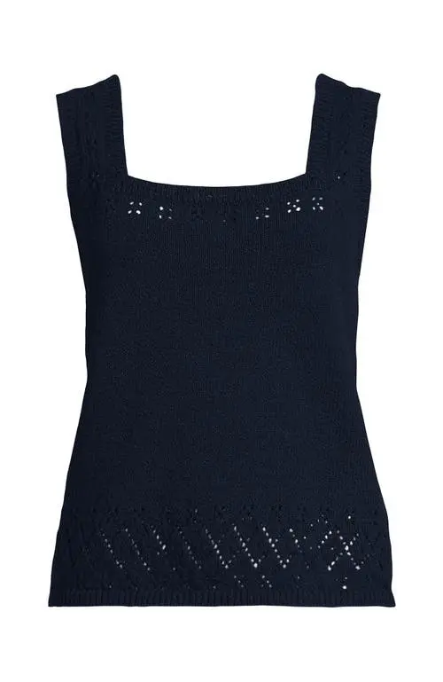 LANDS' END Pointelle Square Neck Tank Sweater - Radiant Navy