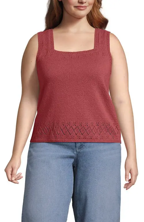LANDS' END Pointelle Square Neck Tank Sweater - Soft Mojave Rose