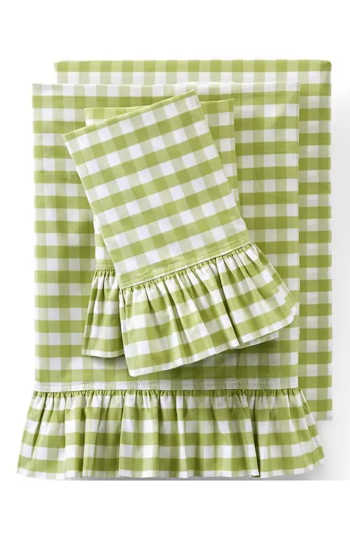 LANDS' END Ruffle Pillowcases - Bright Pistachio Gingham
