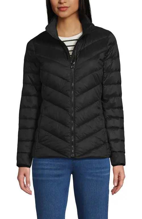 LANDS' END Wanderweight Ultralight Packable Chevron Quilted Down Jacket - Black