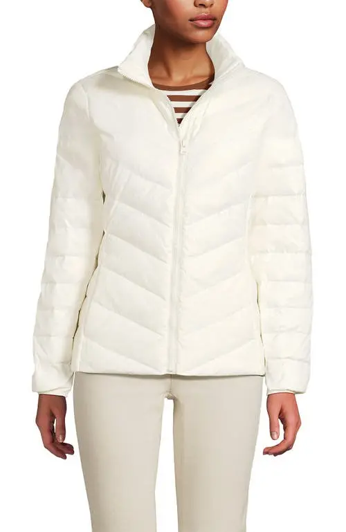 LANDS' END Wanderweight Ultralight Packable Chevron Quilted Down Jacket - Ivory