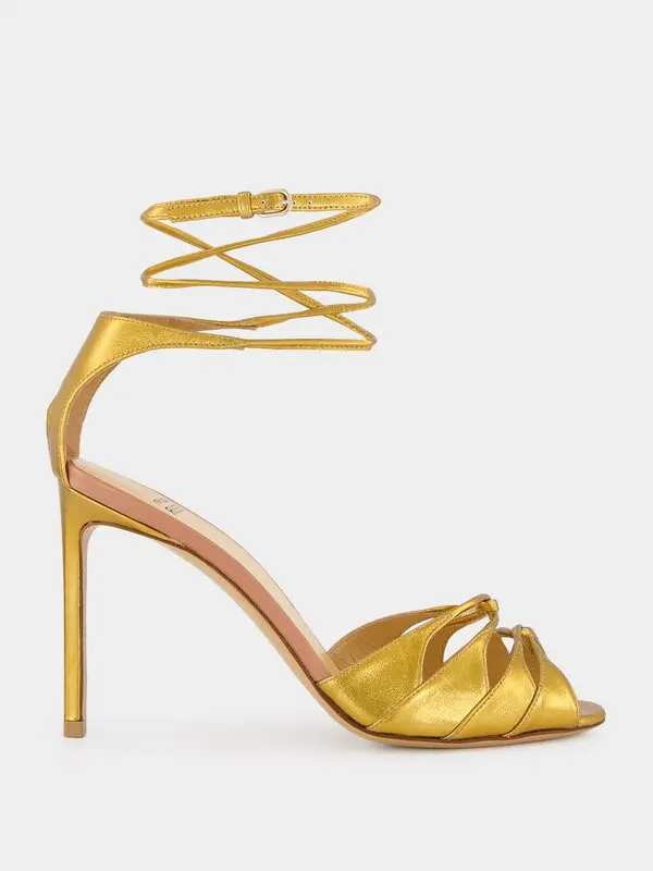 FRANCESCO RUSSO Laminated Nappa Leather Lace-up Sandals - Gold