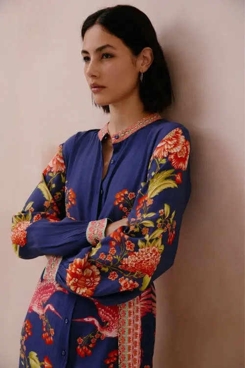 RAISHMA Floral Printed Midi Dress - Blue
