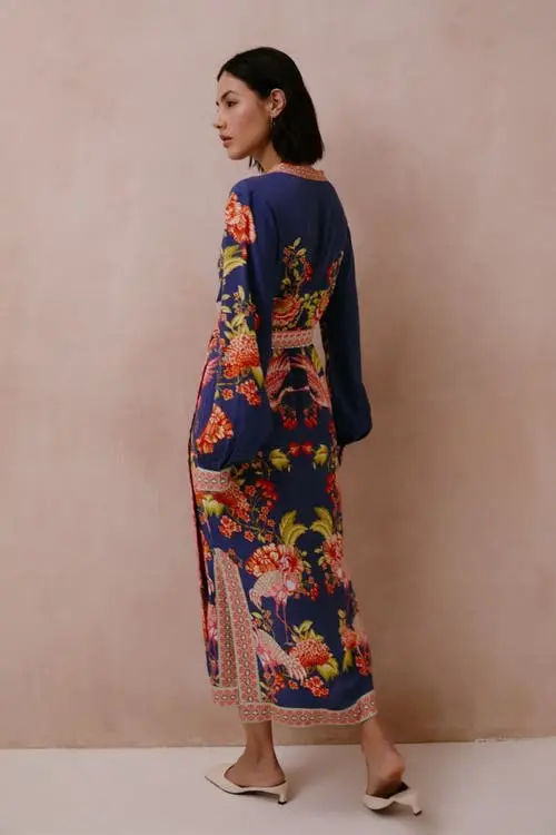 RAISHMA Floral Printed Midi Dress - Blue