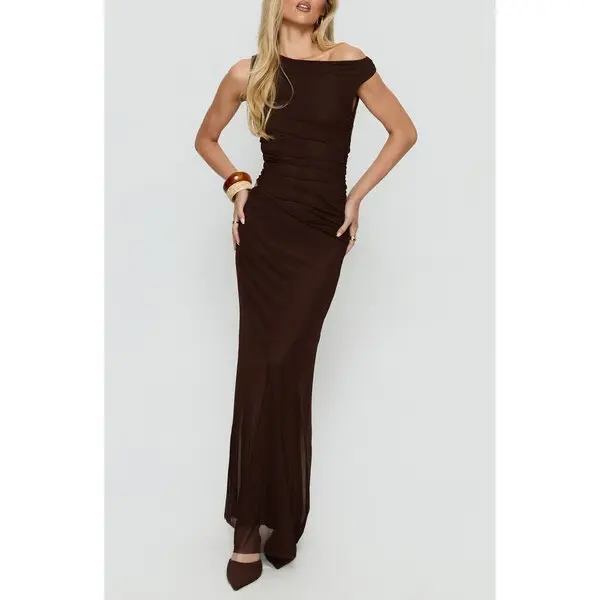 Princess Polly Krystyna Mesh Maxi Cocktail Dress - Chocolate