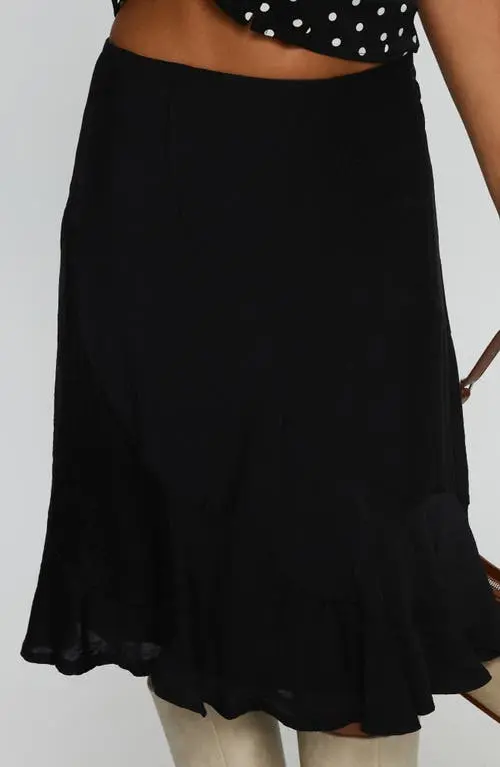 Princess Polly Asymmetric Hem Midi Skirt - Black