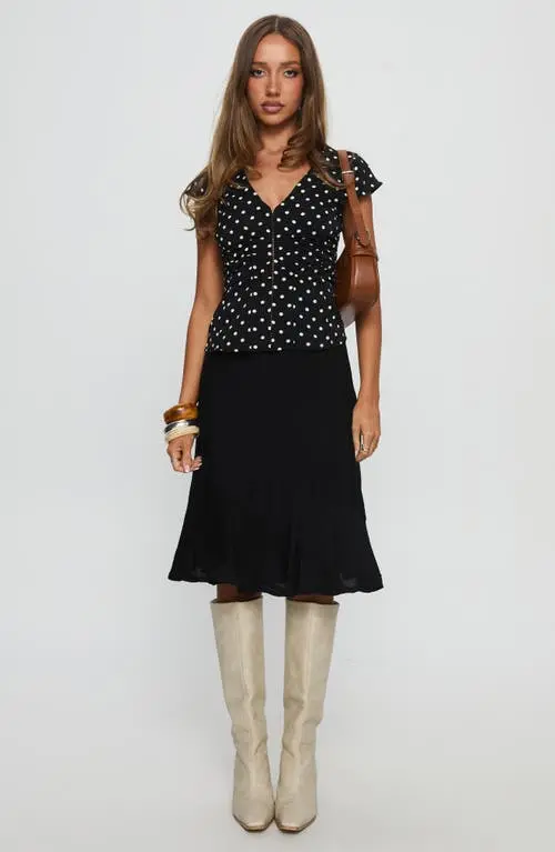Princess Polly Asymmetric Hem Midi Skirt - Black