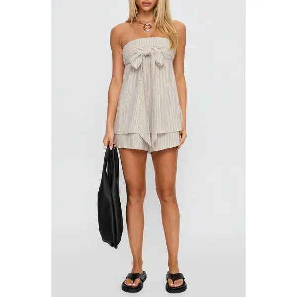 Princess Polly Jetsetter Stripe Strapless Romper - Beige Stripe