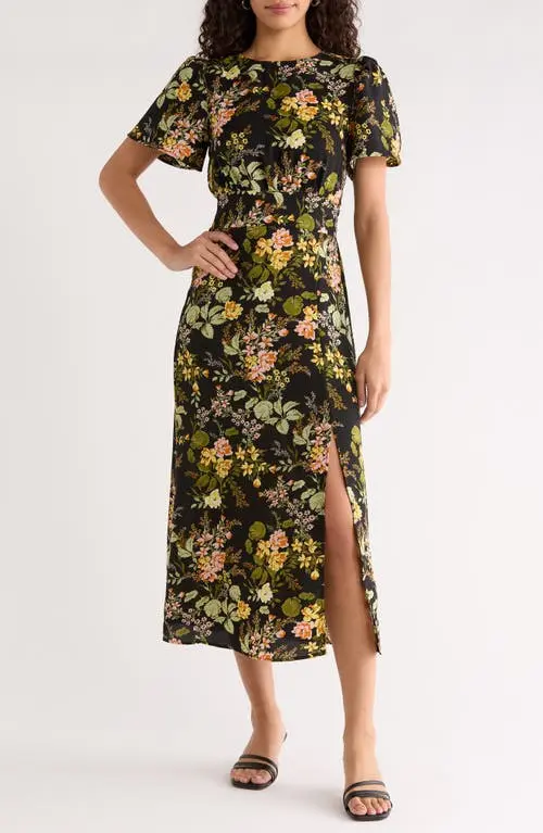 SUGARLIPS Floral Print Midi Dress - Black Multi