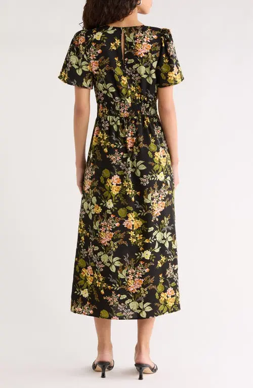 SUGARLIPS Floral Print Midi Dress - Black Multi