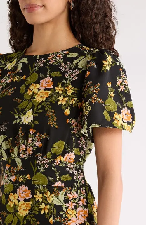 SUGARLIPS Floral Print Midi Dress - Black Multi