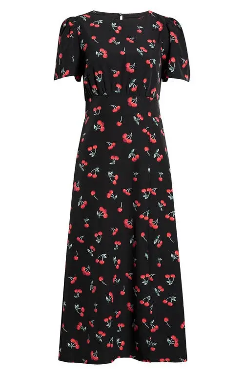 SUGARLIPS Floral Print Midi Dress - Black-red