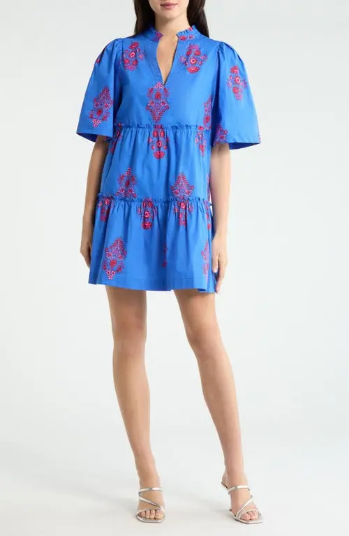 SUGARLIPS Dixie Tiered Cotton Dress - Blue-pinks
