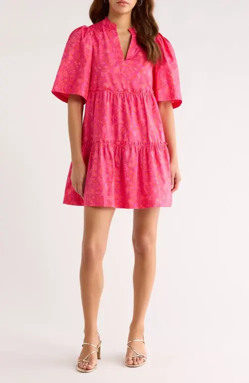 SUGARLIPS Dixie Tiered Cotton Dress - Fuchsia