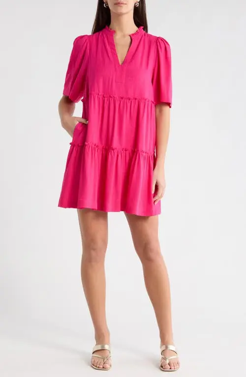 SUGARLIPS Dixie Tiered Cotton Dress - Fuchsia