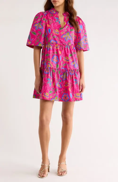 SUGARLIPS Dixie Tiered Cotton Dress - Fuchsia