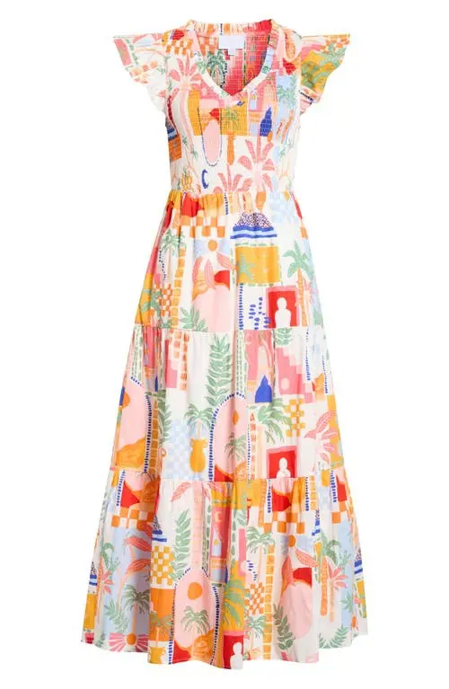 SUGARLIPS Patterned Cotton Poplin Maxi Dress - Orange-pink-white