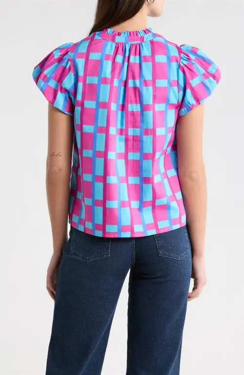 SUGARLIPS Marvy Checker Kenie Puff Sleeve Top