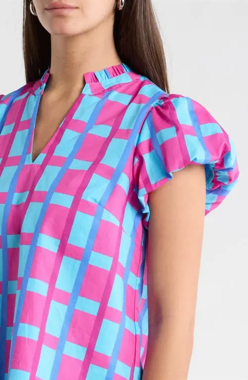 SUGARLIPS Marvy Checker Kenie Puff Sleeve Top