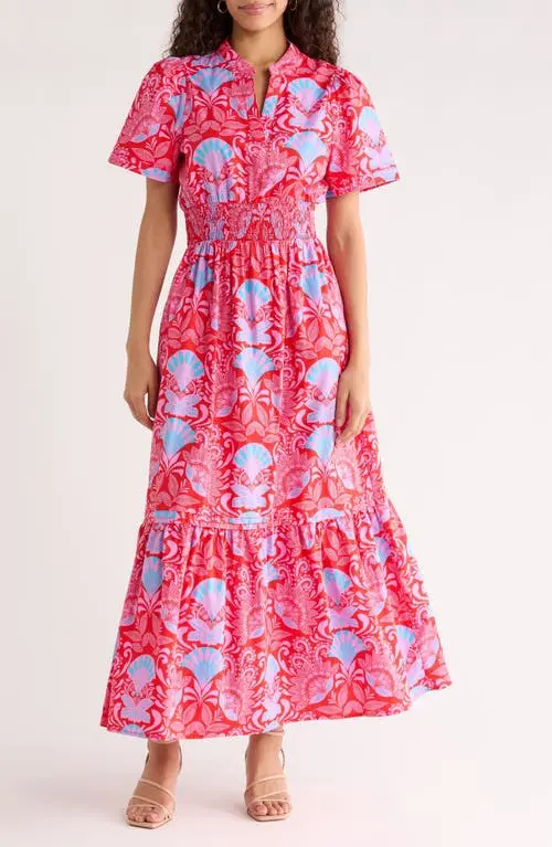 SUGARLIPS Radiant Floral Print A-line Dress - Blue-pink-red