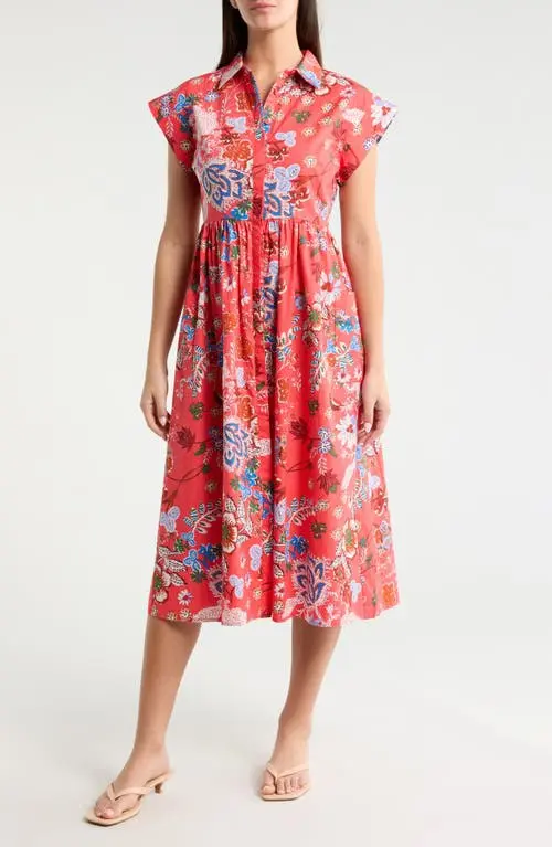SUGARLIPS Oreanna Floral Grenola Shirtdress - Coral-blue