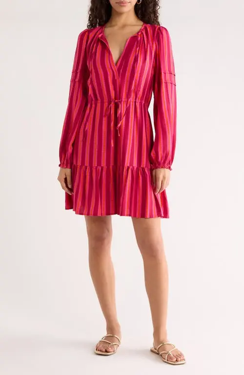 SUGARLIPS Clarisa Stripes Lomie Long Sleeve Minidress - Fuchsia-orange